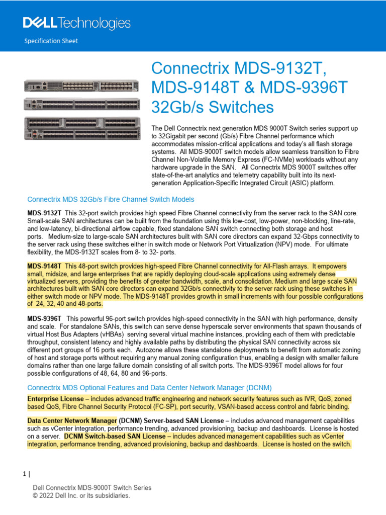 Technical Brochure 128 - Dell Connectrix MDS 9148T SpecSheet | PDF | Computer Network | Network ...
