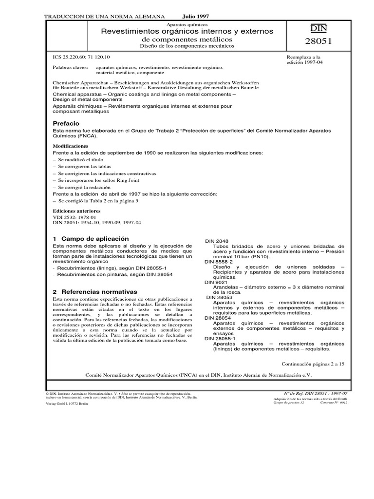 DIN 28051 - Revestimientos Orgánicos de Componentes Mecánicos | PDF ...