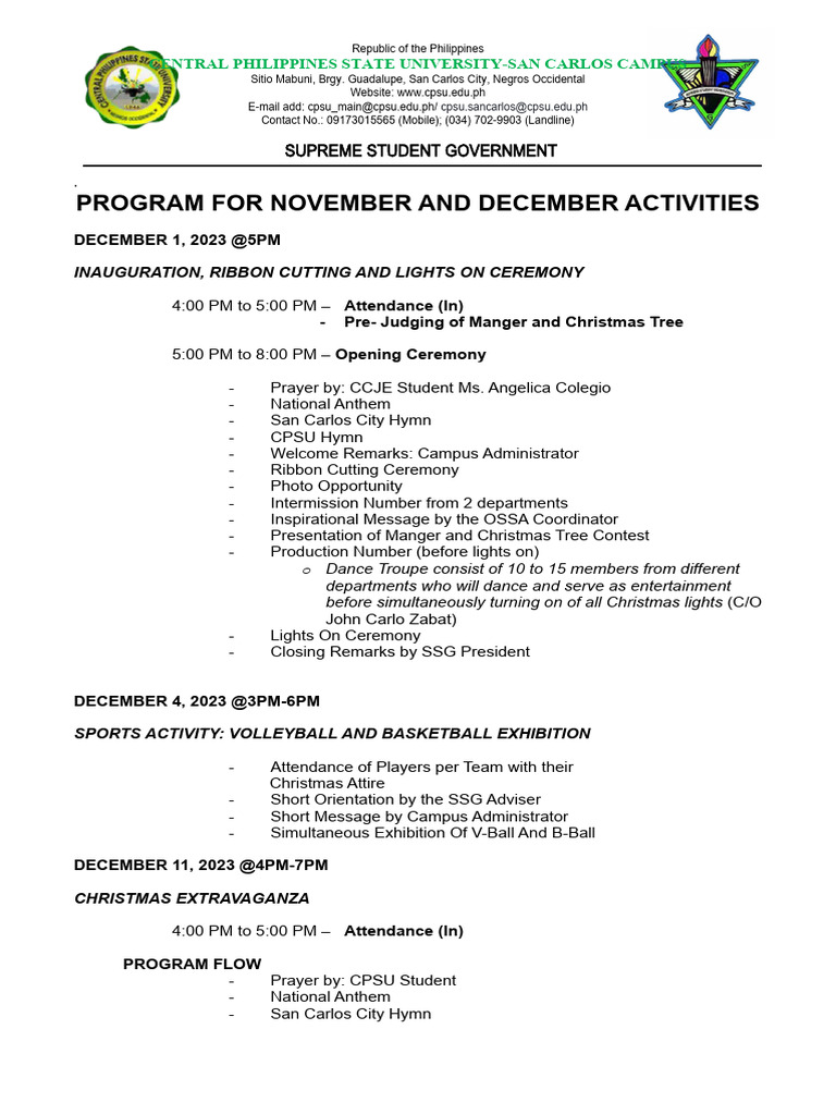 CPSU December 2023 Activity Program | PDF
