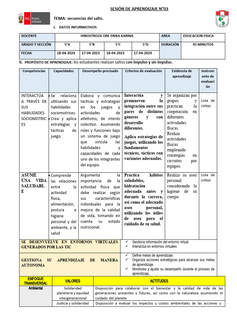 Sesión de Aprendizaje N 03.1 | Descargar gratis PDF | Aprendizaje | Vida