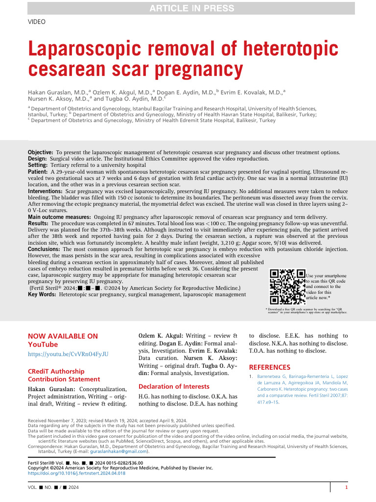 2024 Fst Laparoscopic Removal Of Heterotopic Cesarean Scar Pregnancy