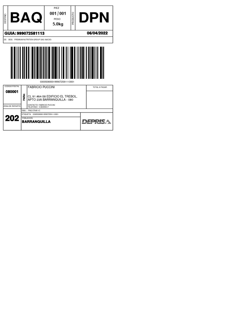 BAQ DPN: Guia: 999072581113 06/04/2022 | PDF