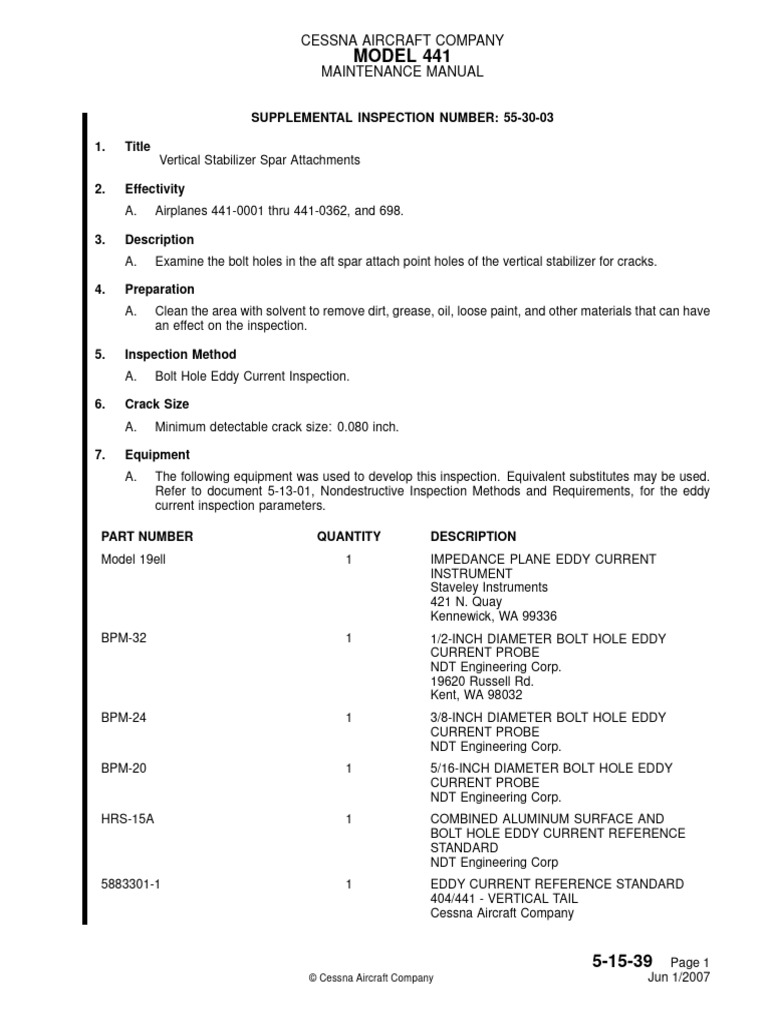 135 Supplemental Inspection Number - 55-30-03 | PDF | Nondestructive ...
