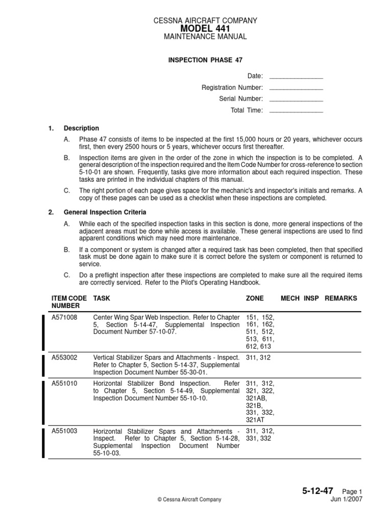 MODEL 441: Inspection Phase 47 | PDF | Spar (Aeronautics) | Aerospace