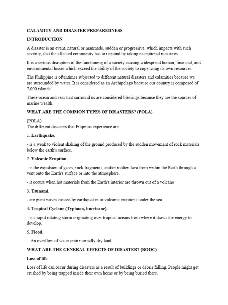 CALAMITY-AND-DISASTER-PREPAREDNESS | PDF | Natural Disasters ...