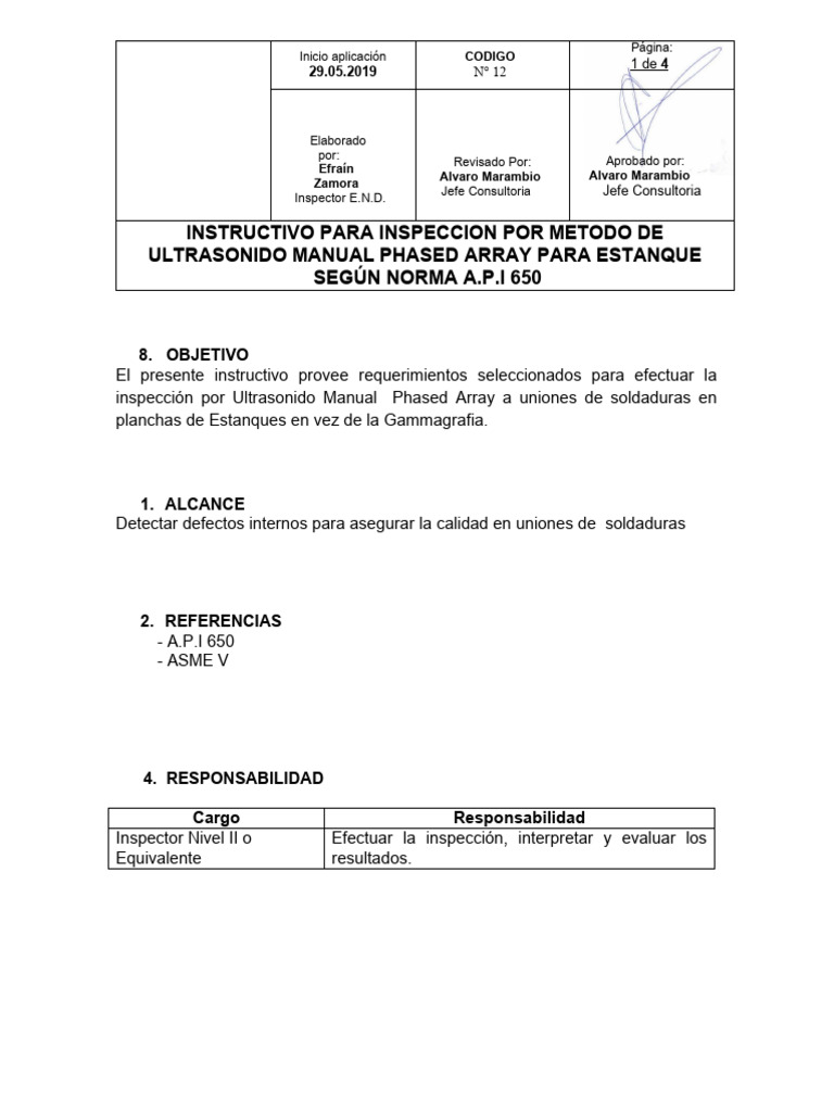 CEING Instructivo para Inspeccion Por Metodo UT Manual Phase Array para Estanques 12 | PDF ...