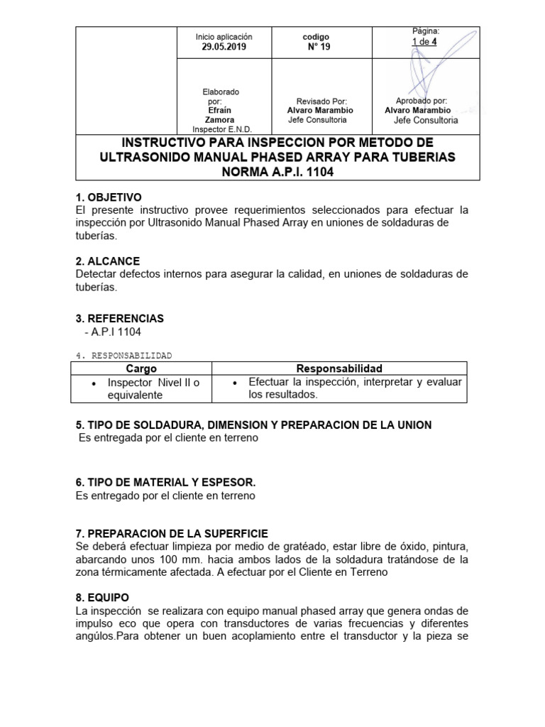 CEING Instructivo para Inspeccion Por Metodo UT Manual para Tuberias API 1104 18 | PDF ...