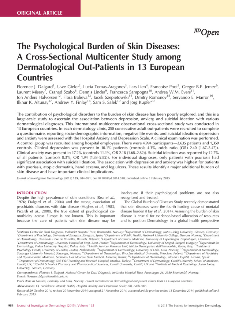 Psychological Burden of Skin Diseases | PDF | Dermatitis | Mental Disorder