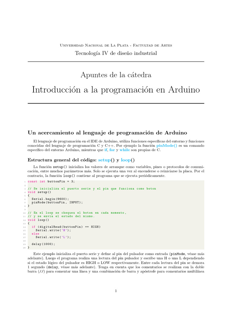 5 - Programacion en Arduino | PDF | Arduino | Variable (informática) 5 - Programacion en Arduino | PDF | Arduino | Variable (informática)