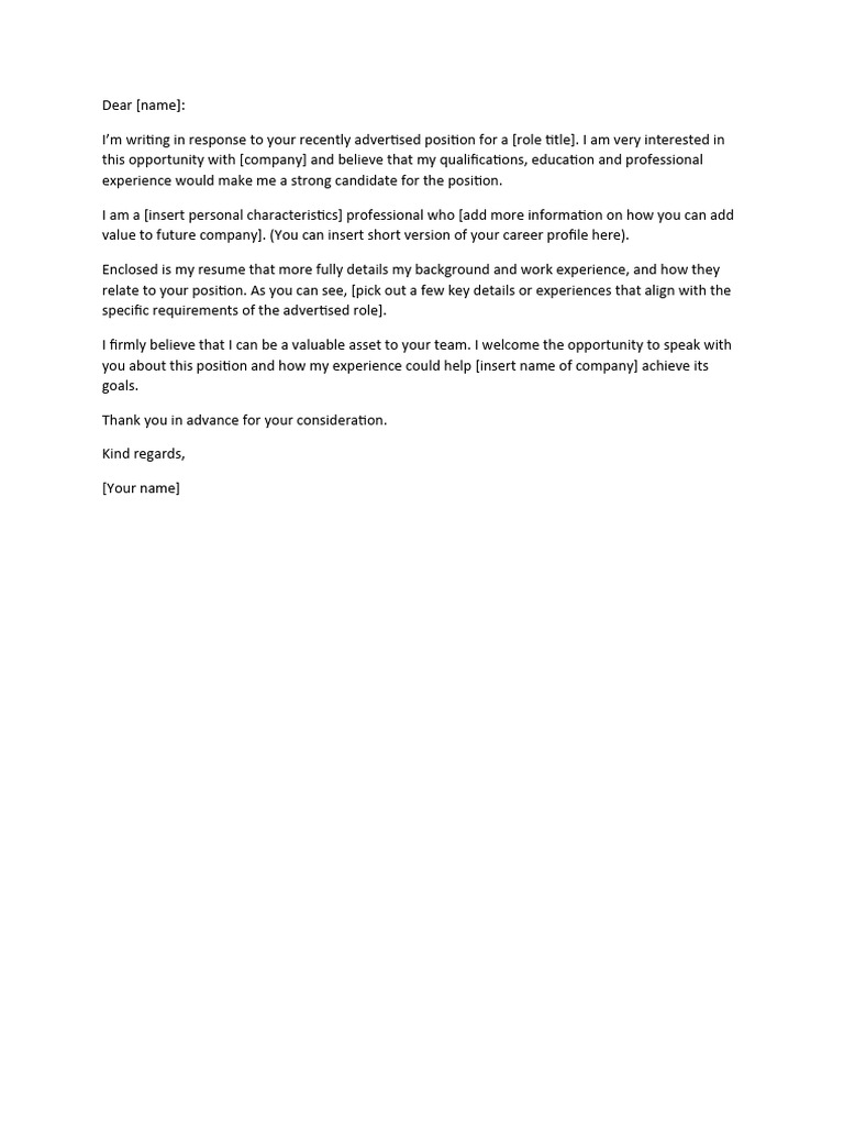 Cover Letter Template - Job Ad Response 1 | PDF | Career & Growth ...