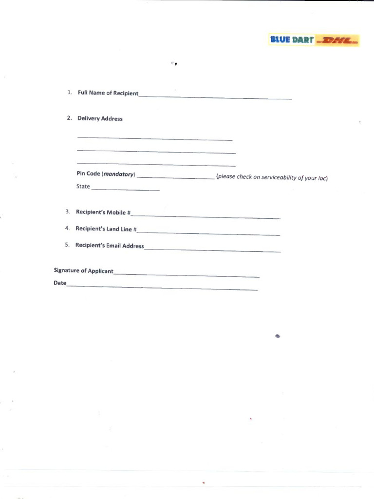 Courier Form - Blue Dart | PDF