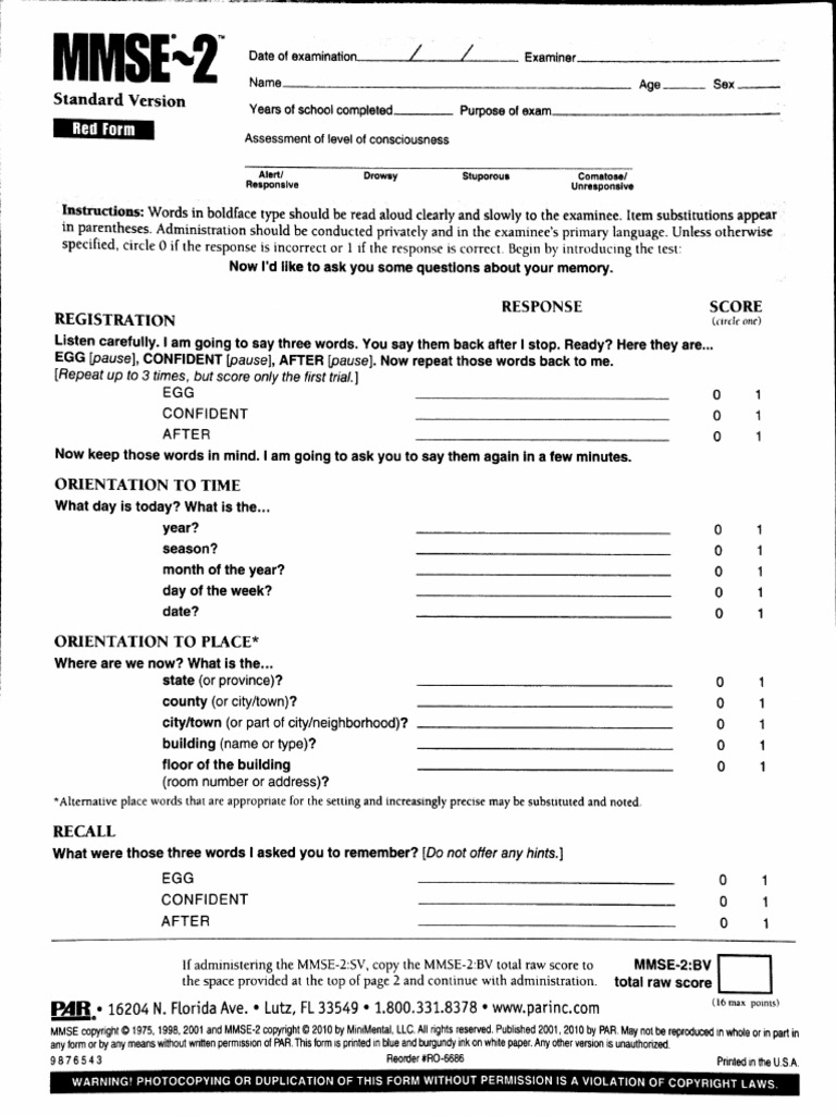 MMSE-2 Red Form | PDF