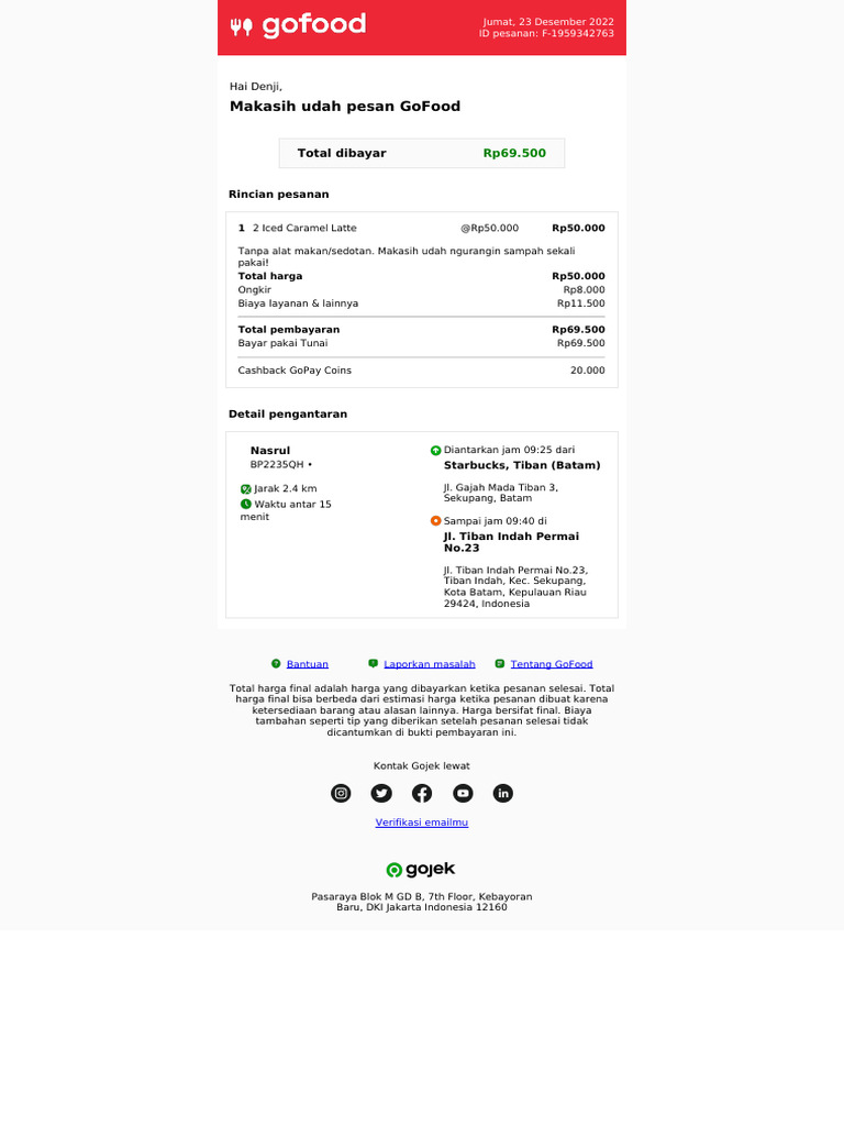 Makasih Udah Pesan Gofood: Total Dibayar | PDF