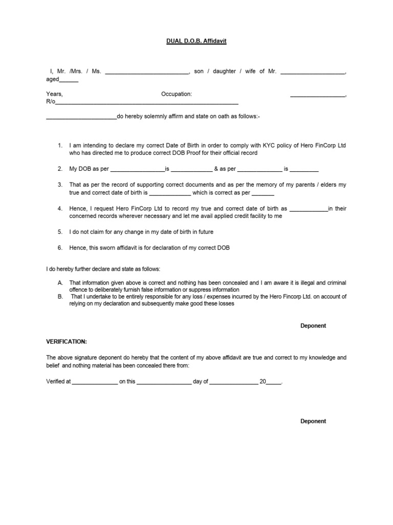 Dual DOB Affidavit | PDF | Finance & Money Management | Social Science
