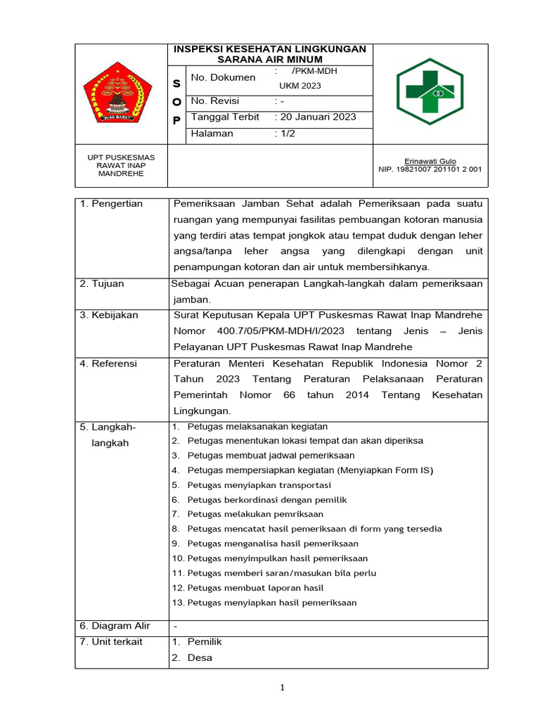 SOP Inpeksi Jamban Sehat | PDF | Sains & Matematika