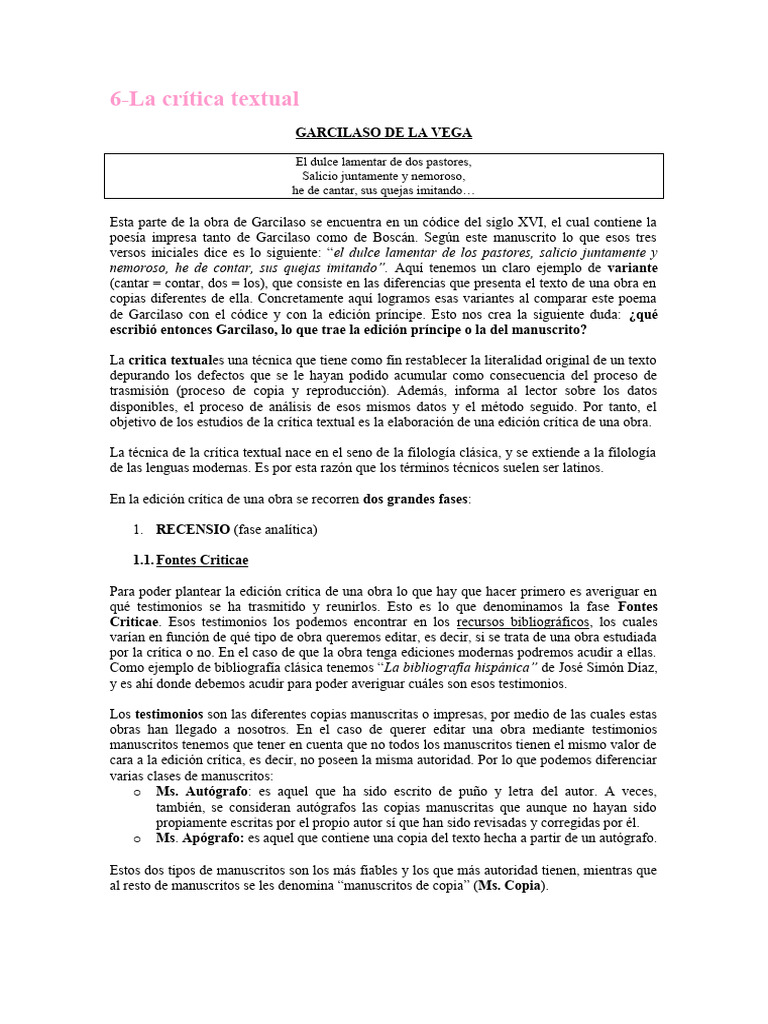 Tema 6-La Crítica Textual | PDF | Crítica textual | Filología