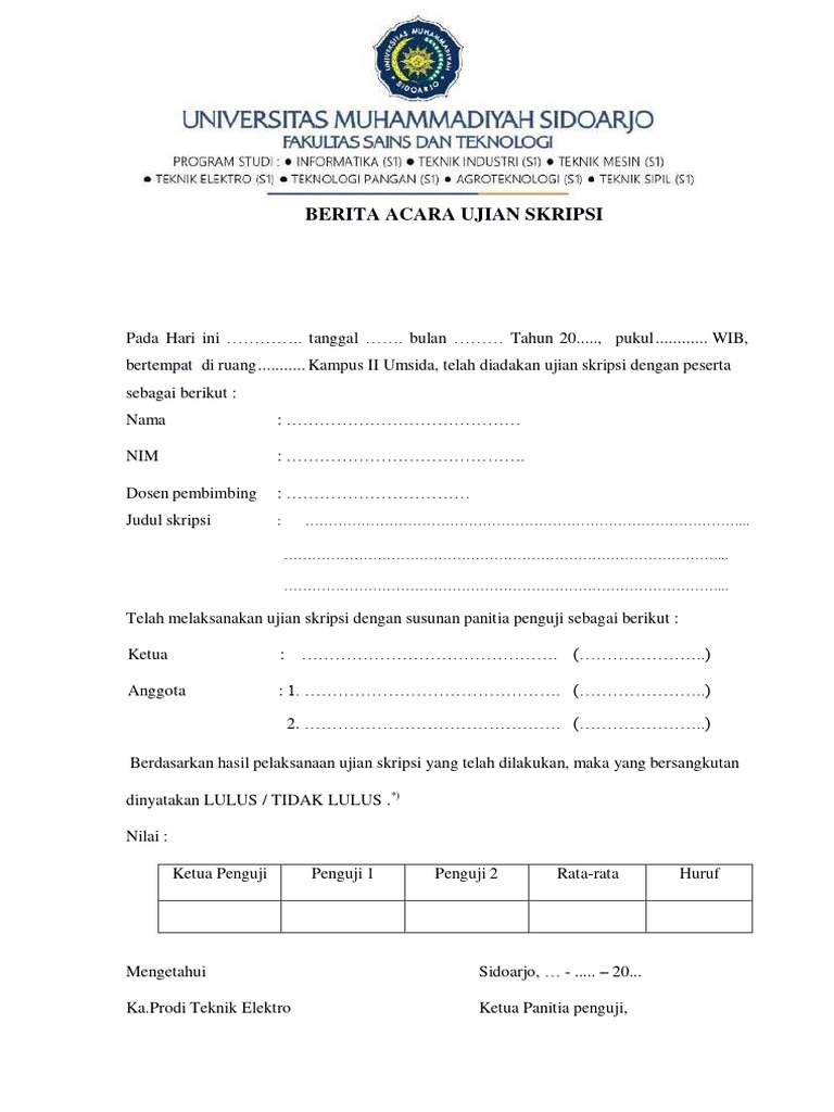 Berita Acara Ujian Skripsi Teknik Elektro | PDF | Metode & Bahan Ajar | Seni