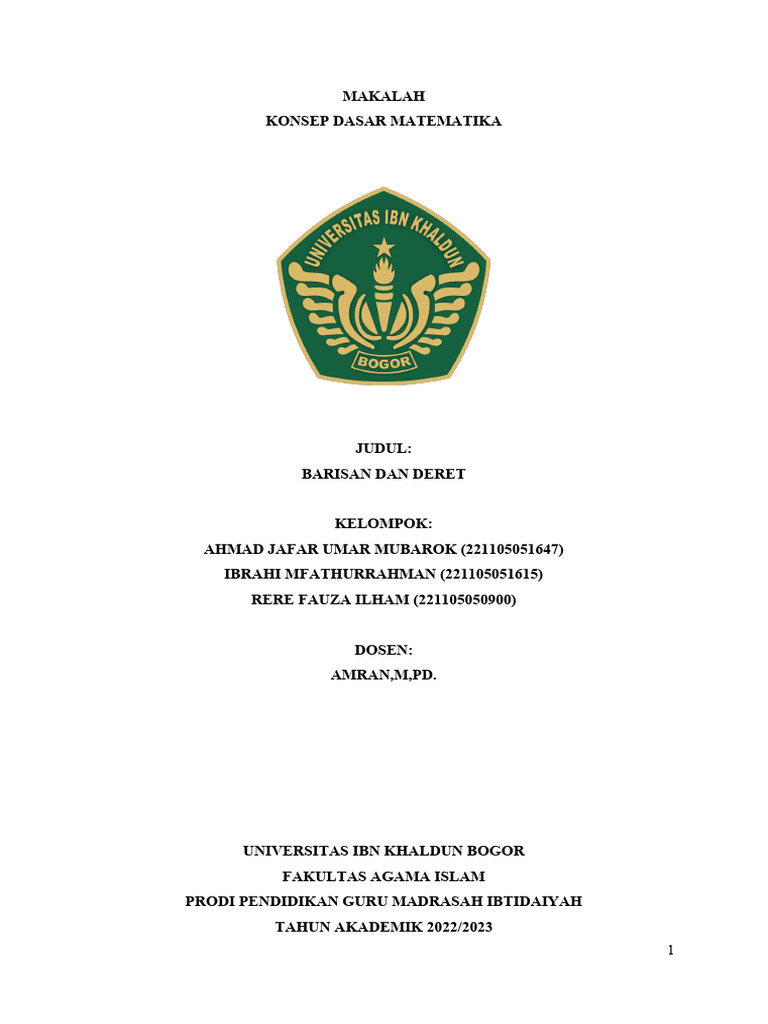 Makalah Barisan Dan Deret Bilangan | PDF | Metode & Bahan Ajar