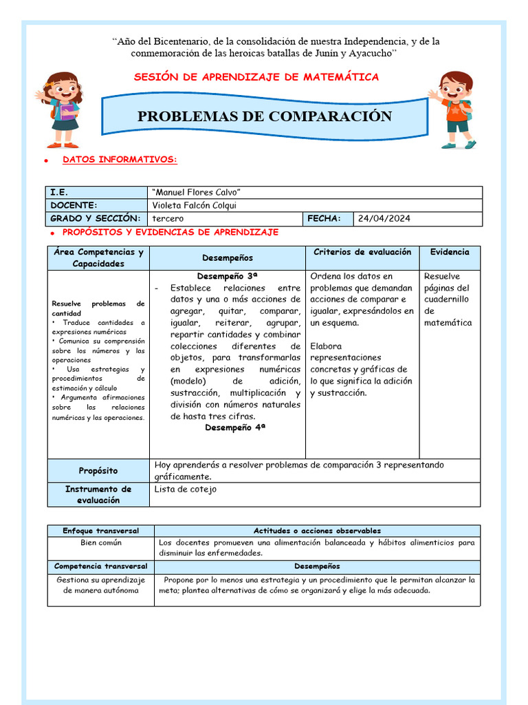 Iv Ses Juev 24mate Problemas de Comparación | PDF | Aprendizaje ... Iv Ses Juev 24mate Problemas de Comparación | PDF | Aprendizaje ...
