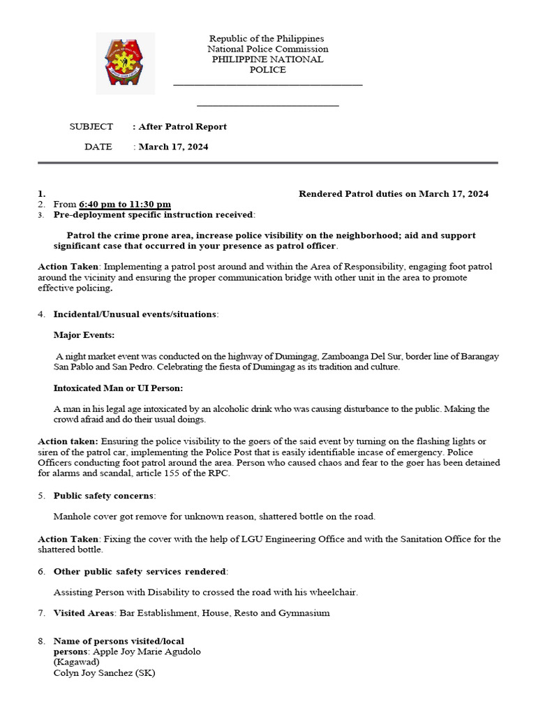 after patrol | PDF | Police | Law Enforcement
