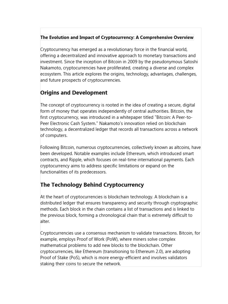 The Evolution And Impact Of Cryptocurrency Pdf Cryptocurrency Bitcoin