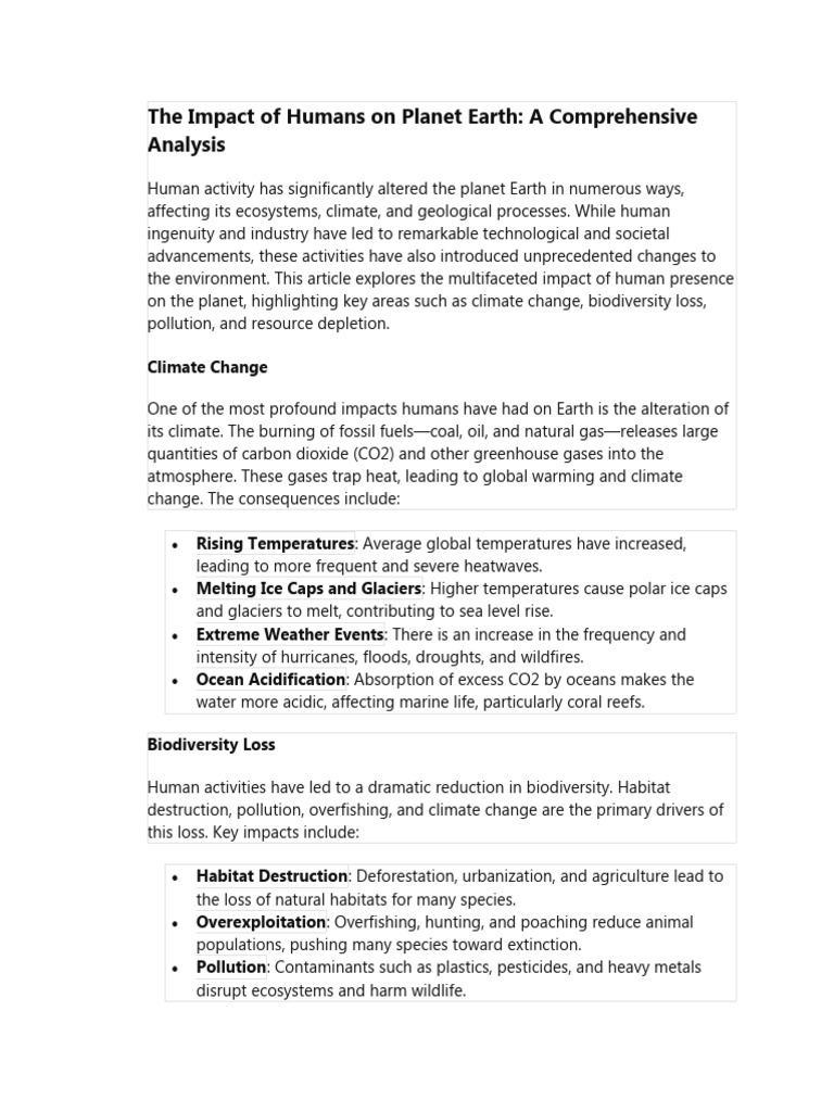 The Impact of Humans on Planet Earth A Comprehensive Analysis | PDF ...