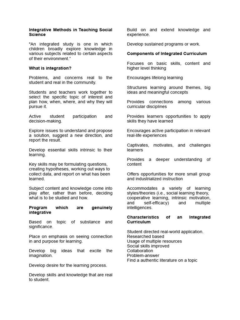 Integrative Methods in Teaching Social Science | PDF | Learning | Curriculum