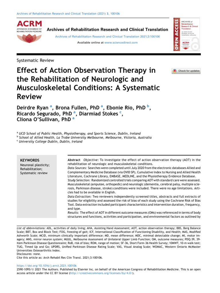 Effect of Action Observation Therapy in | PDF | Physical Therapy ...