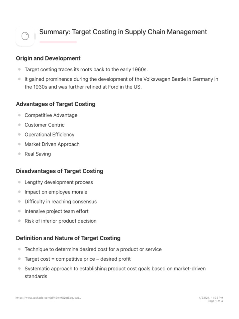 Advantages of Target Costing Explained | PDF | Business | Business ...