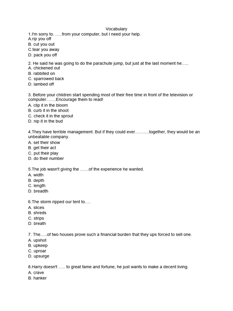 Vocabulary Quiz for Language Learners | PDF | Young Adult