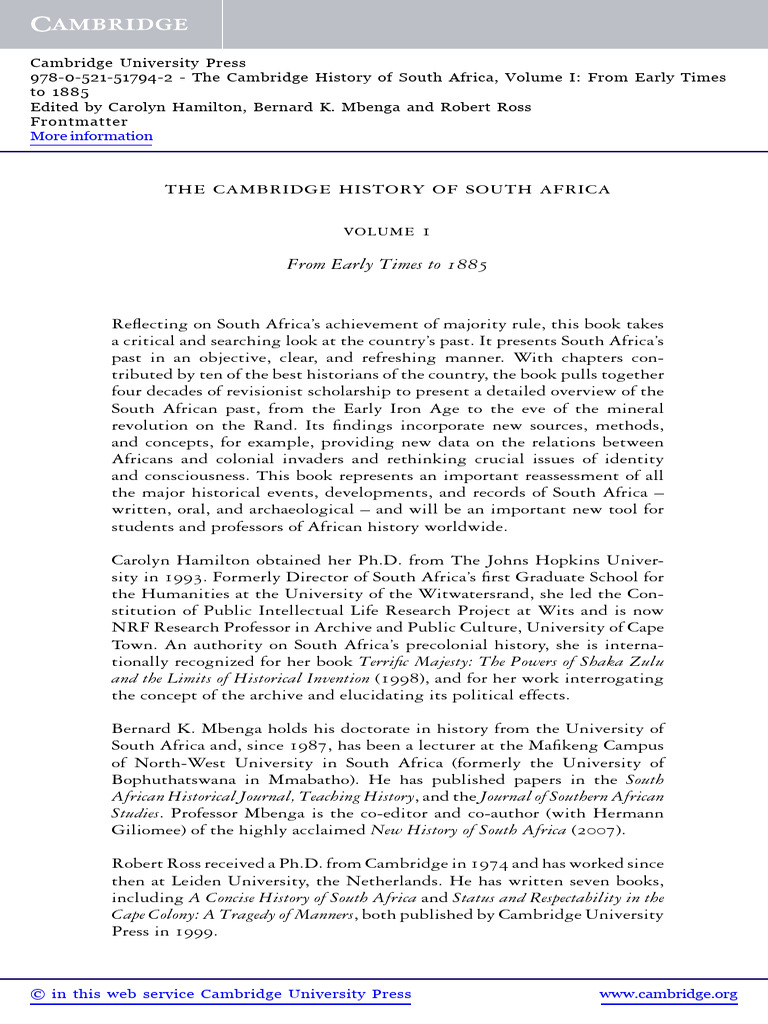 The Cambdrige History of South Africa | PDF | Colonialism