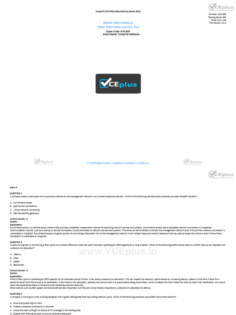 CompTIA.N10-008.vMay-2024.by .Akona .302q | PDF | Computer Network ...