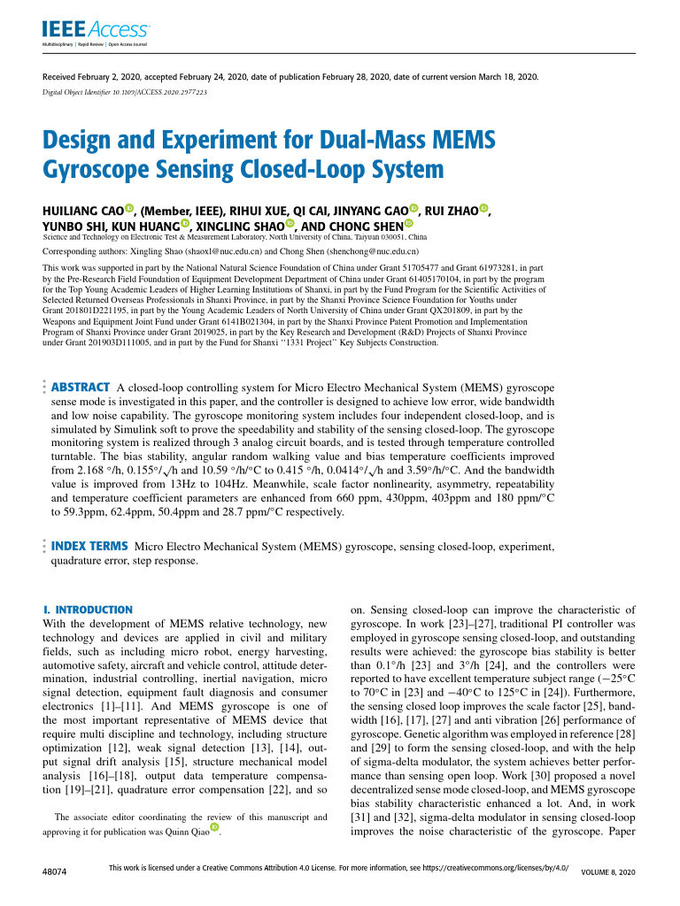 Design and Experiment For Dual-Mass MEMS Gyroscope Sensing Closed-Loop System | PDF | Control ...