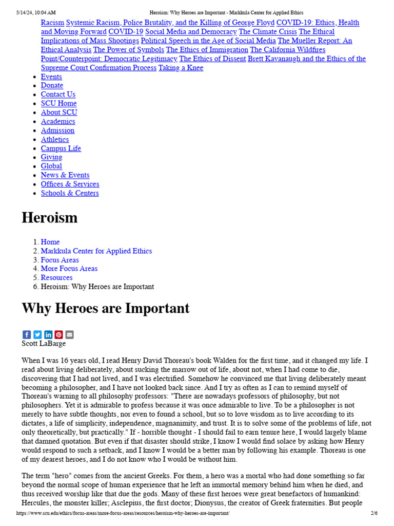 9heroism Why Heroes Are Important - Markkula Center For Applied Ethics ...
