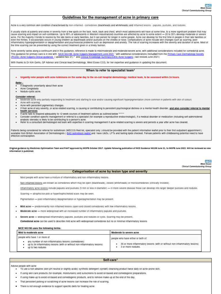 Acne Treatment Guidelines | PDF | Medicine | Medical Specialties