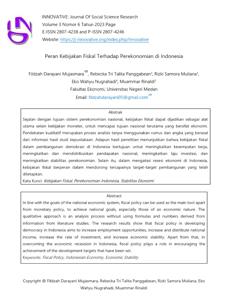 Peran Kebijakan Fiskal Terhadap Perekonomian Di Indonesia | PDF
