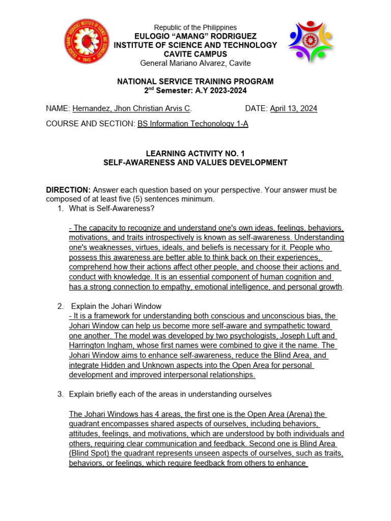 NSTP Hernandez | PDF | Self Awareness | Motivation