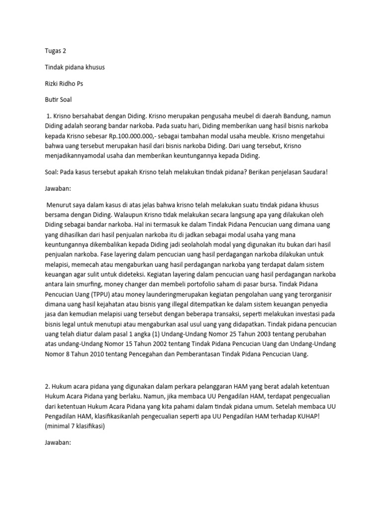 Tugas 2 Tindak Pidana Khusus Rizki | PDF
