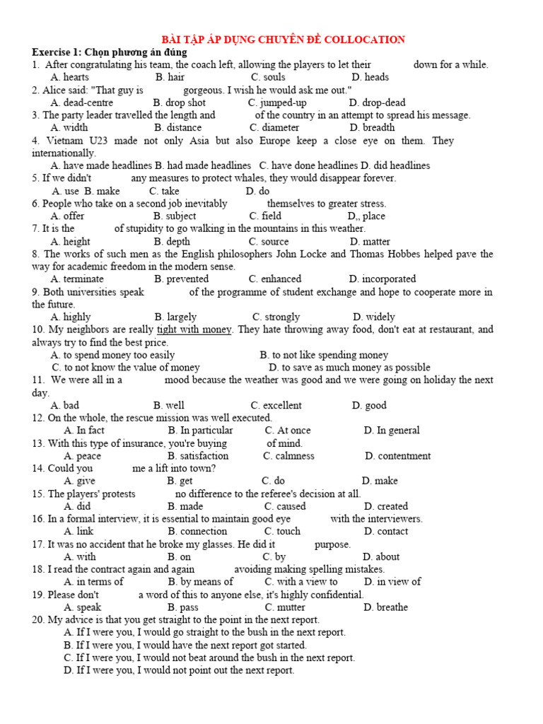 Bài Tập Áp Dụng Chuyên Đề Collocation | PDF
