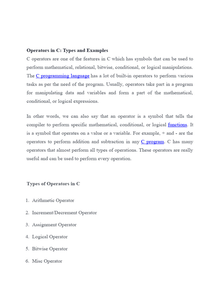 Operators in C | Download Free PDF | Arithmetic | C (Programming Language)