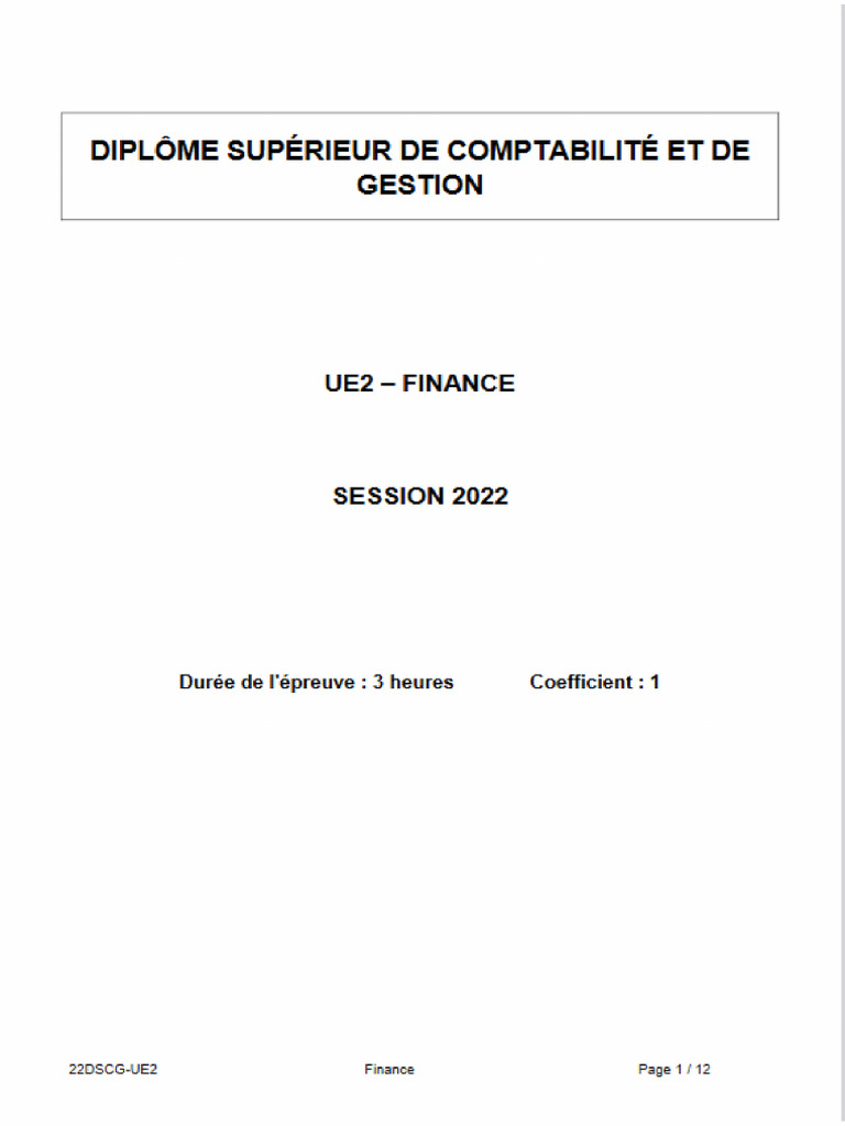 Sujet DSCG Ue2 Session Octobre 2022 | PDF