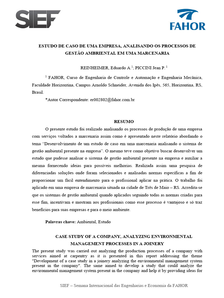 Artigo - Projeto - Eduardo A Reinheimer. e Jean P Piccini | PDF | Desperdício | Gestão de ...