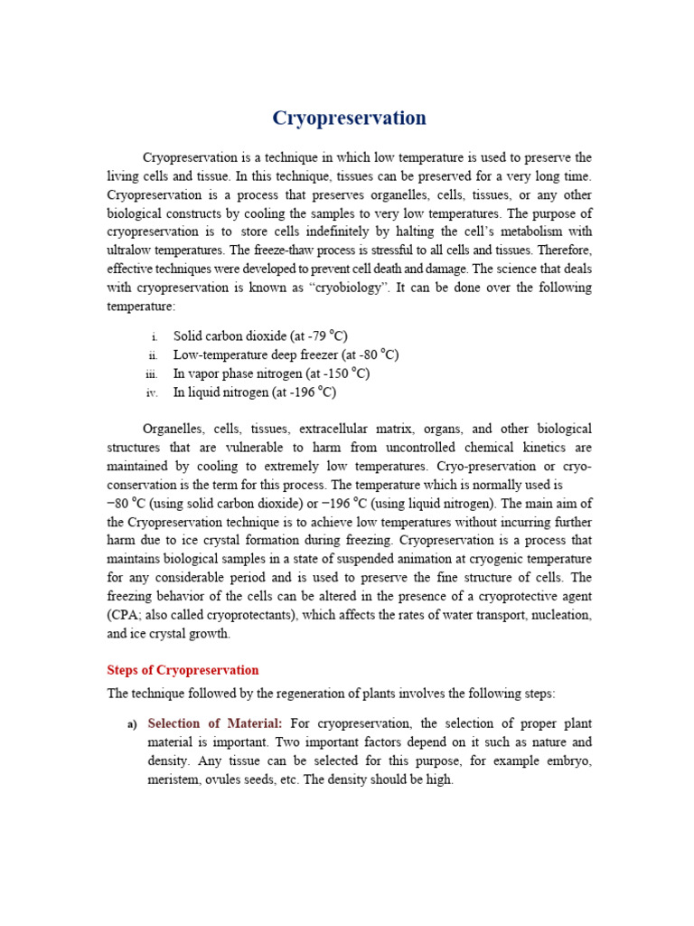 Cryopreservation (Class Note) | PDF | Freezing | Fertilisation