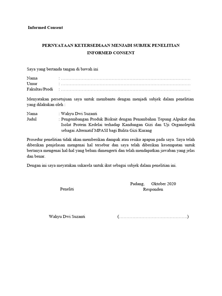 Contoh Informed Consent Untuk Uji Sensori | PDF