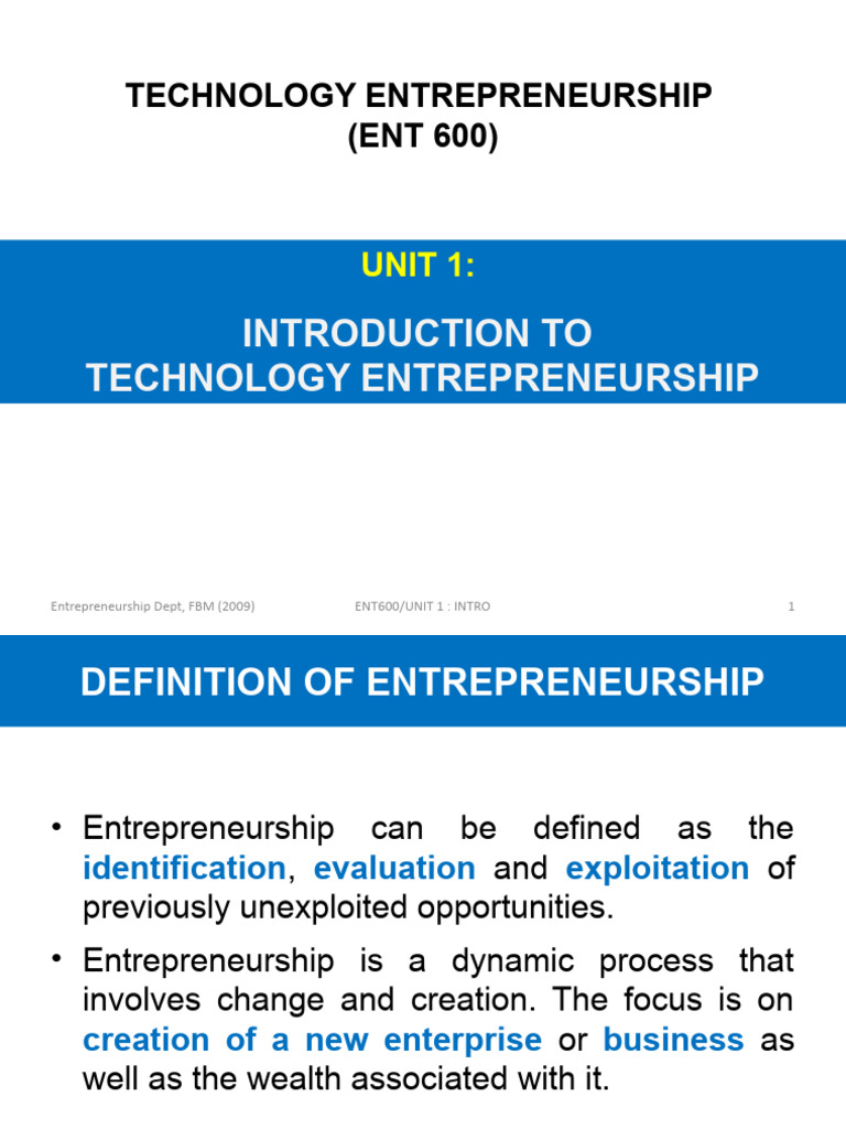 Unit 1 (Introduction) | PDF | Entrepreneurship | Risk