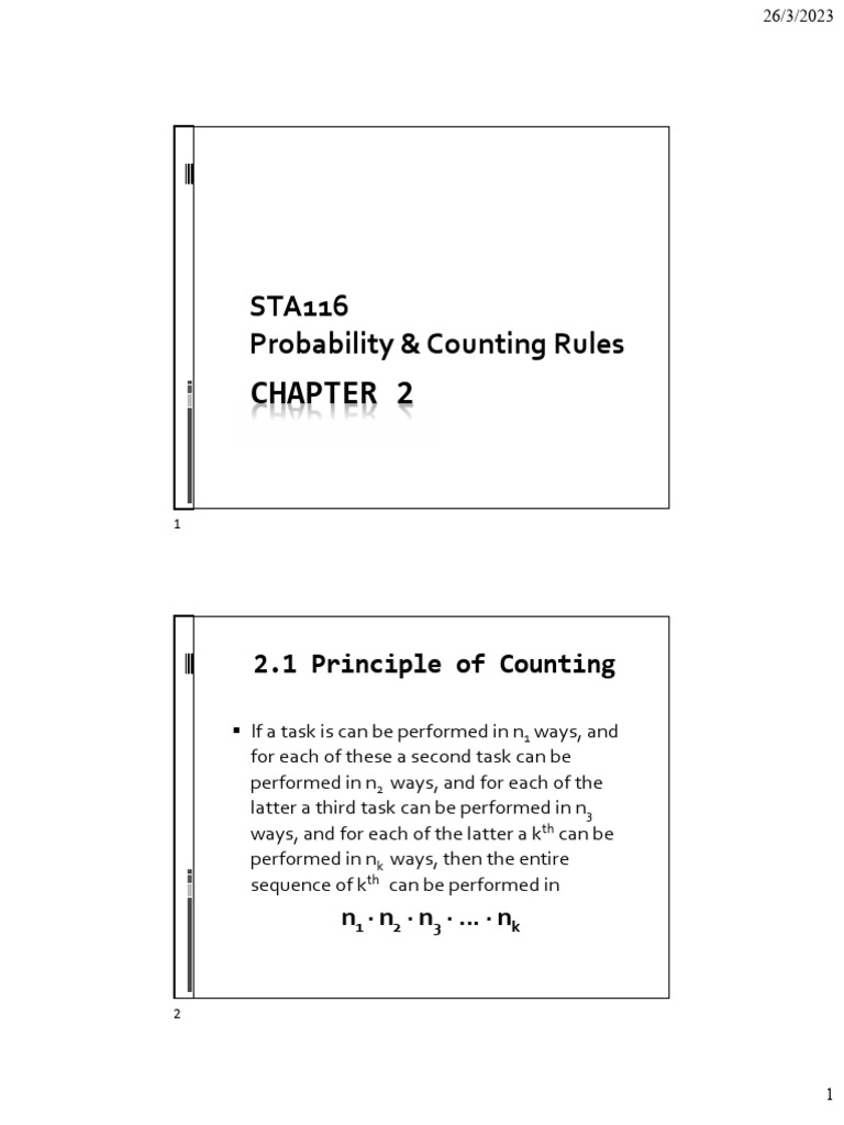STA116 Chapter 2 - Probability & Counting Rules | PDF | Probability | Odds
