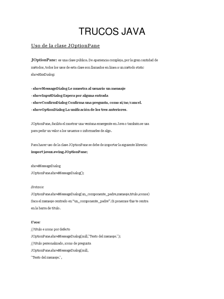 Trucos Java | PDF | Ventana (informática) | Java (lenguaje de programación)