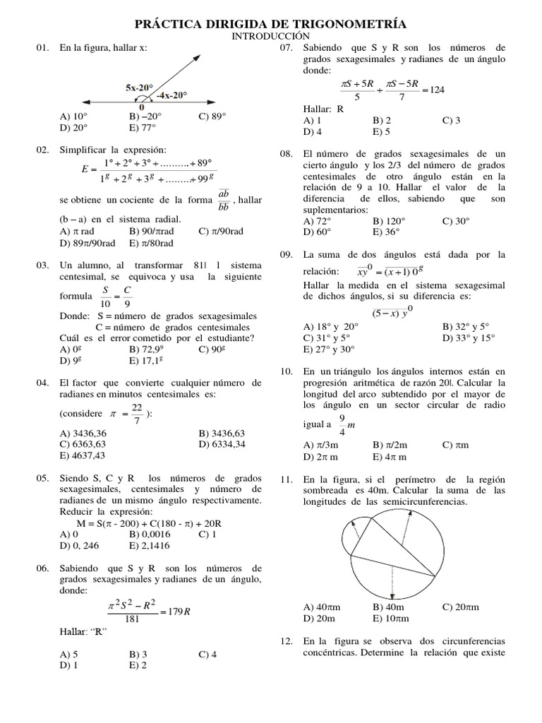Práctica de Trigonometría: Ejercicios Resueltos | PDF | Ángulo ...