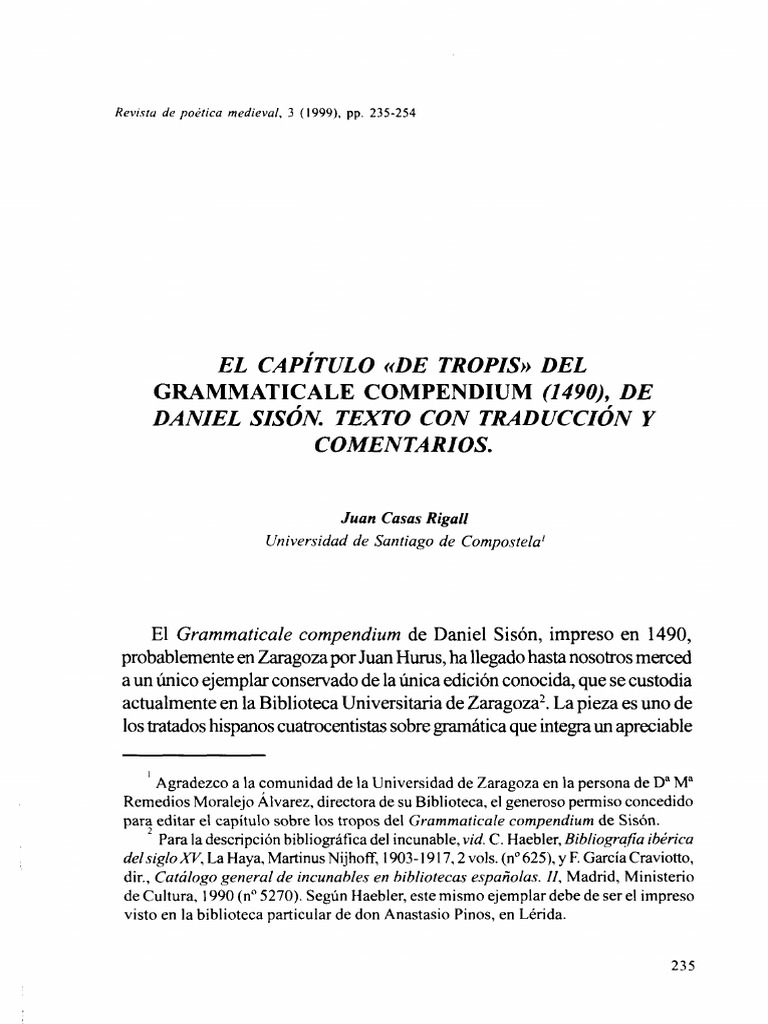 El Capítulo de Tropis Del Grammaticale Compendium (1490), de Daniel ...