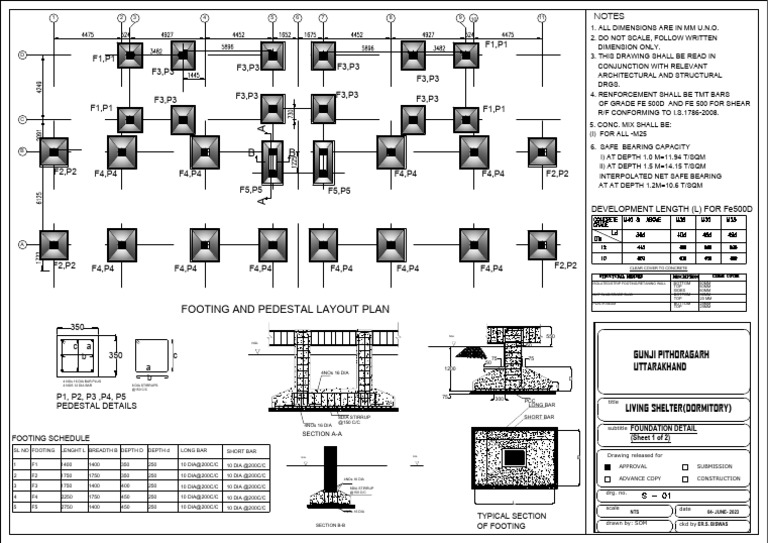 Footing and Pedestal Layout Plan | PDF
